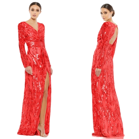 Mac Duggal | Dresses | Mac Duggal Size 6 Open Back Blood Red Beaded ...